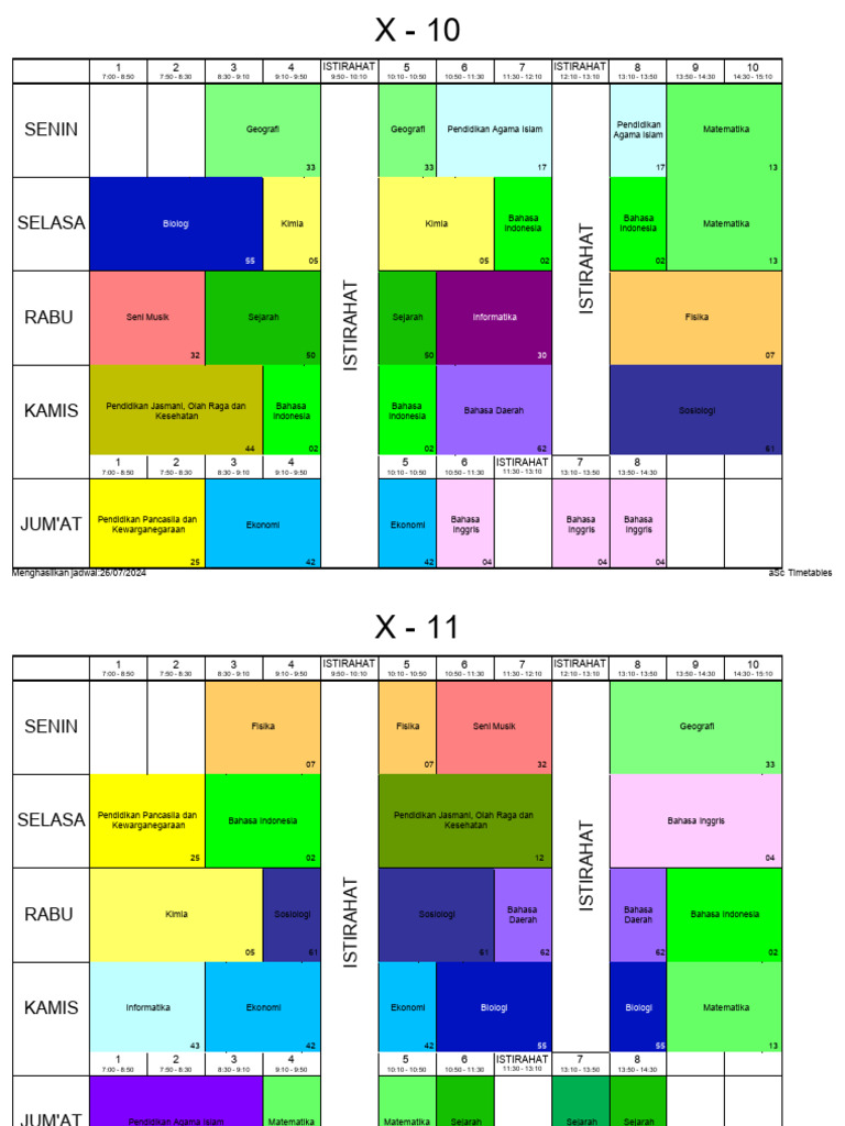 Jadwal Pelajaran Kelas X-XII 2024 | PDF