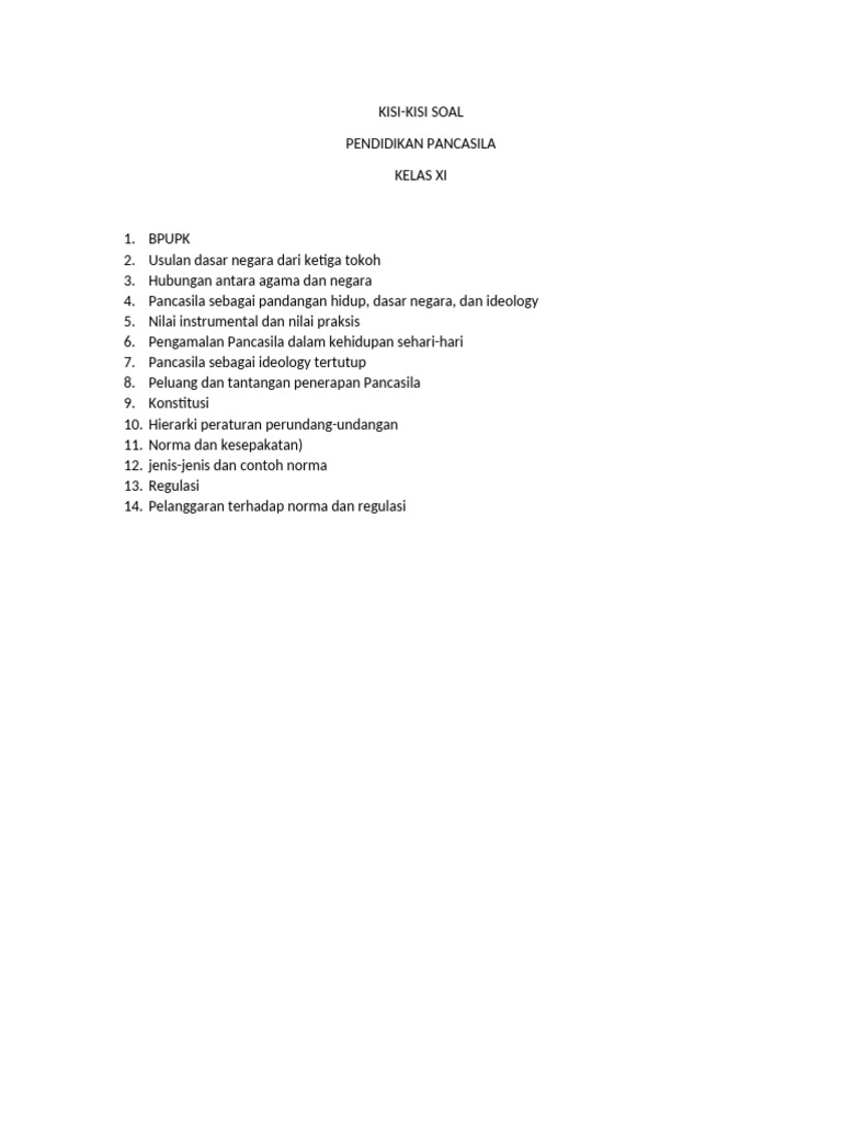 Pkn Xi Kisi Kisi Soal Gasal Siswa | PDF