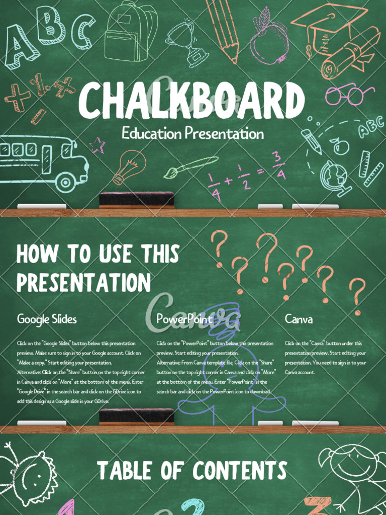 Chalkboard Education Presentation Green and White Mix Media Present ...