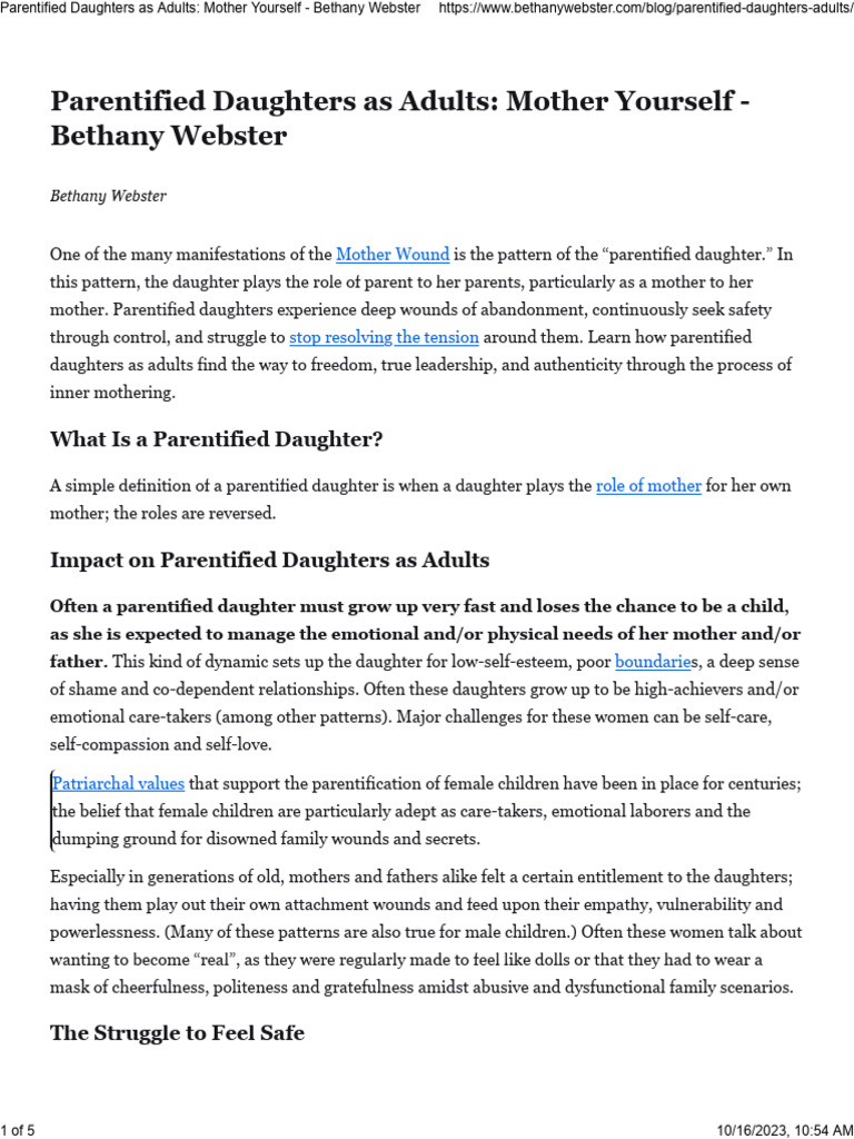 Healing the Parentified Daughter Wound | PDF | Attachment Theory | Fear