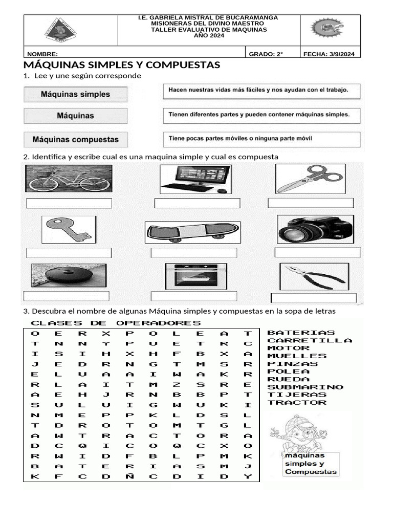 Hoja De Trabajo De Máquinas Compuestas Máquinas Simples Y Compuestas