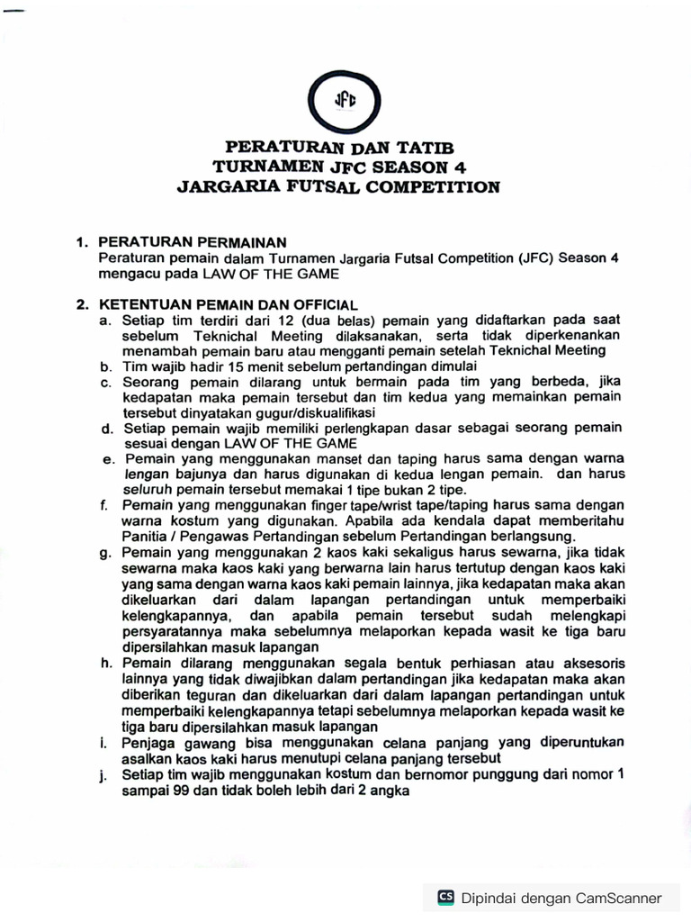 Peraturan Pertandingan Dan Tatip JFC | PDF