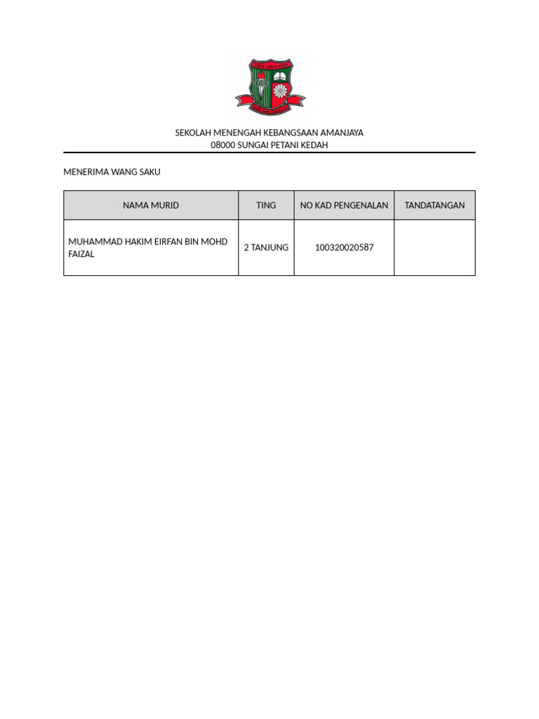 BORANG TERIMA DUIT | PDF