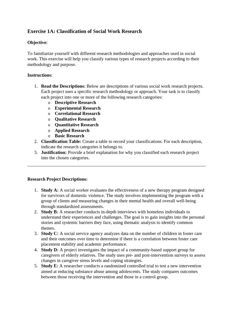 Exercise1 Classifying Research Types Socialwork | PDF | Methodology ...