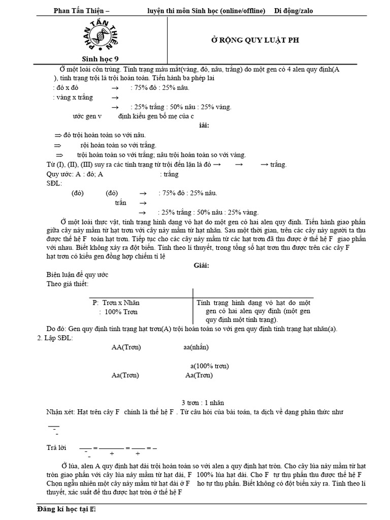 Sinh 9. Mở Rộng Quy Luật Phân Li (Phan Tấn Thiện) | PDF