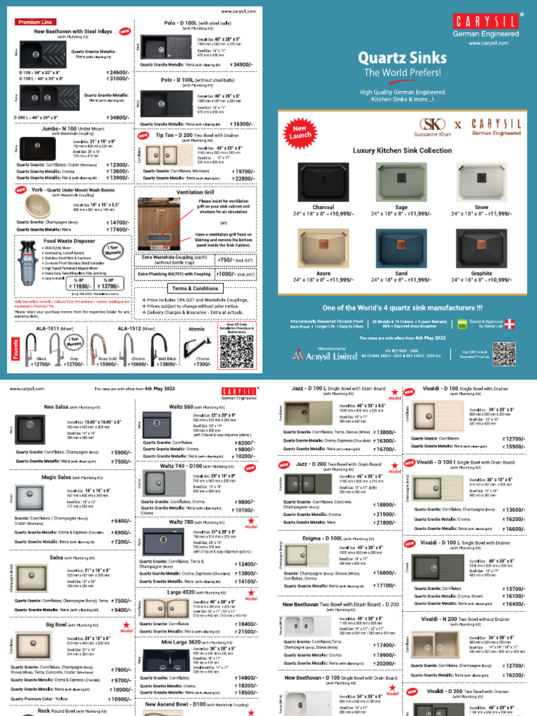 Carysil Price List May 2022 - V2 | PDF