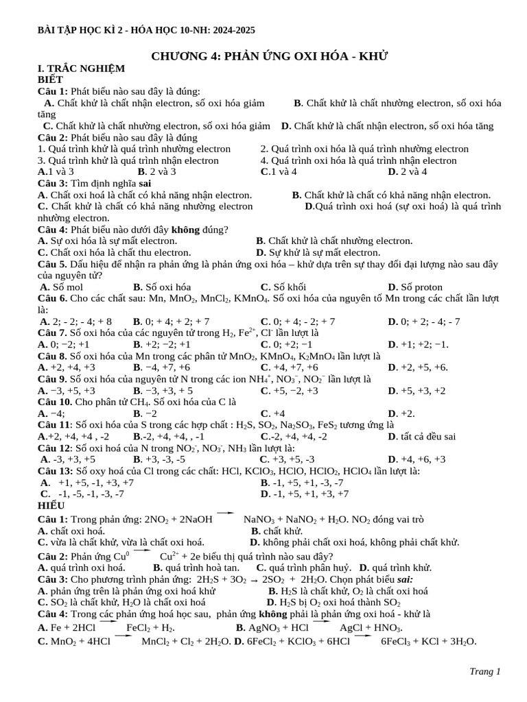 Bai Tap Hk 2 Hoa 10 | PDF