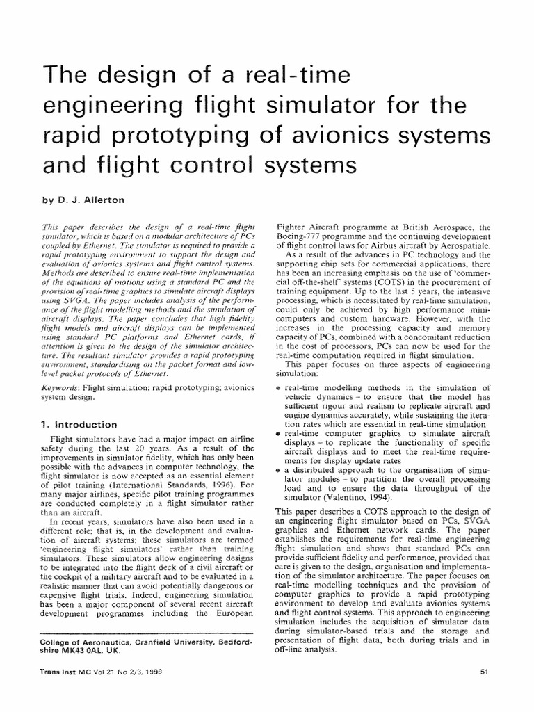 The Design of A Real-Time Engineering Flight Simulator For The Rapid ...