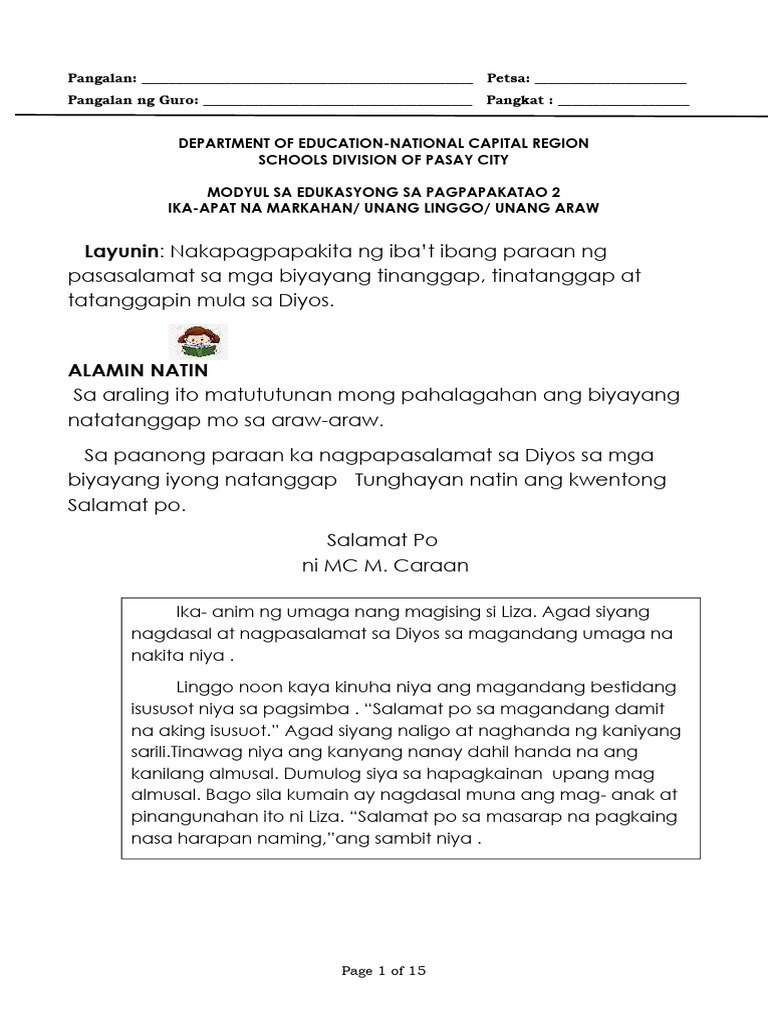 Pasay-EsP2-Q4-W1 | PDF