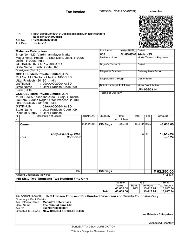 Tax Invoice: E-Way Bill No | PDF | Government Finances | Taxes