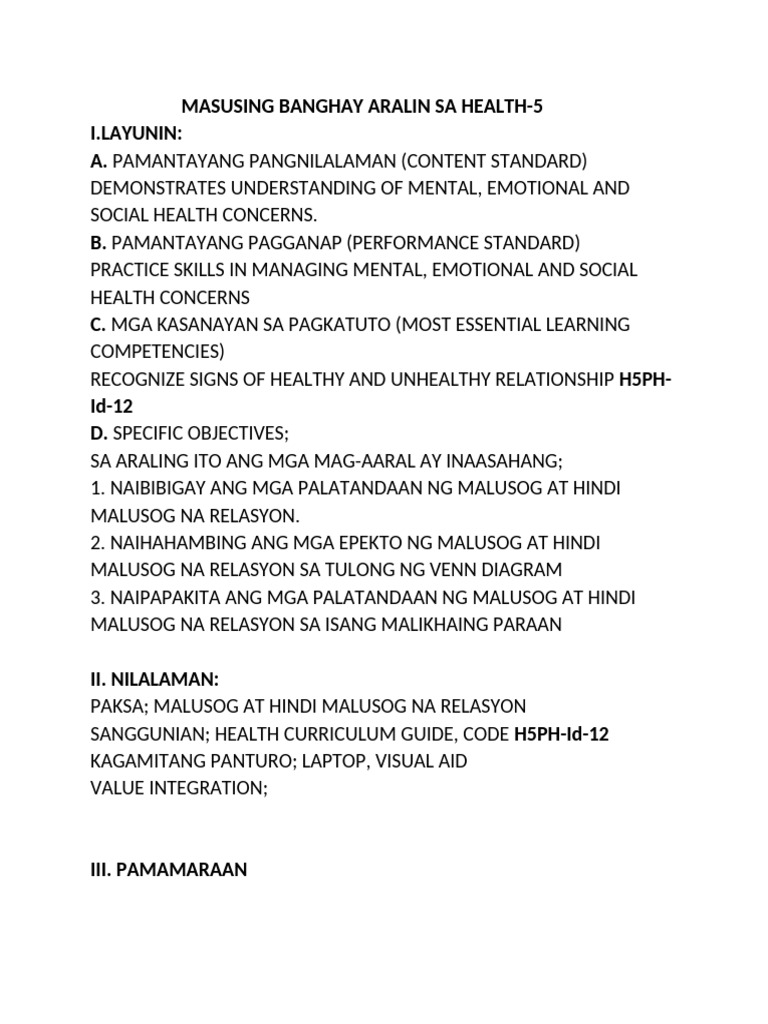 Lesson Plan in Health 5 22 | PDF