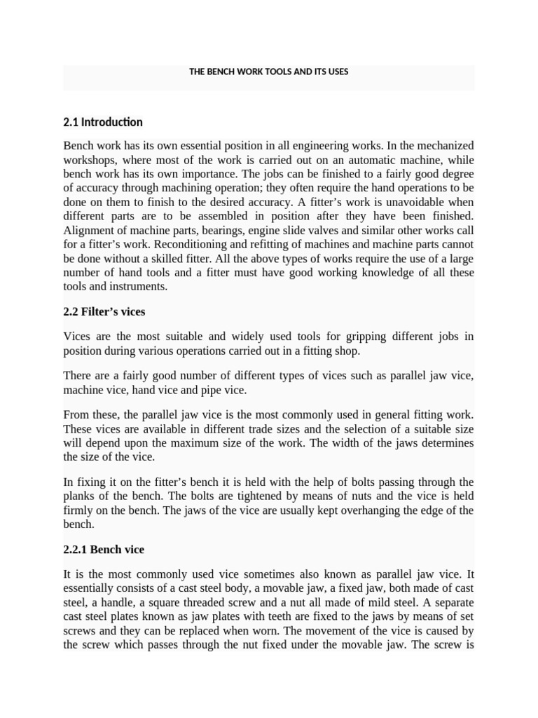 Essential Bench Work Tools Explained | PDF | Metalworking | Tools