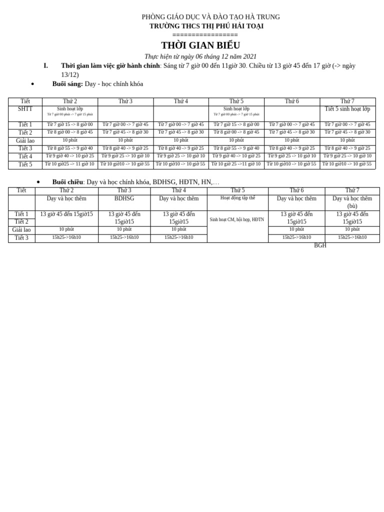 Thoi gian bieu số 3 (05.12.2021) | PDF