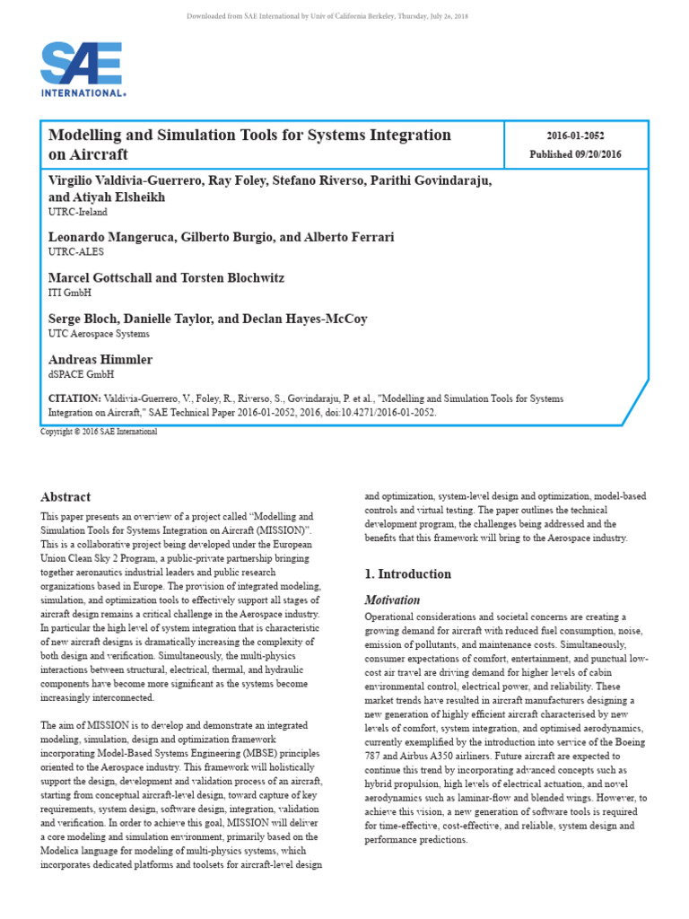 Modelling and Simulation Tools For Systems Integration On Aircraft | PDF | Simulation | System