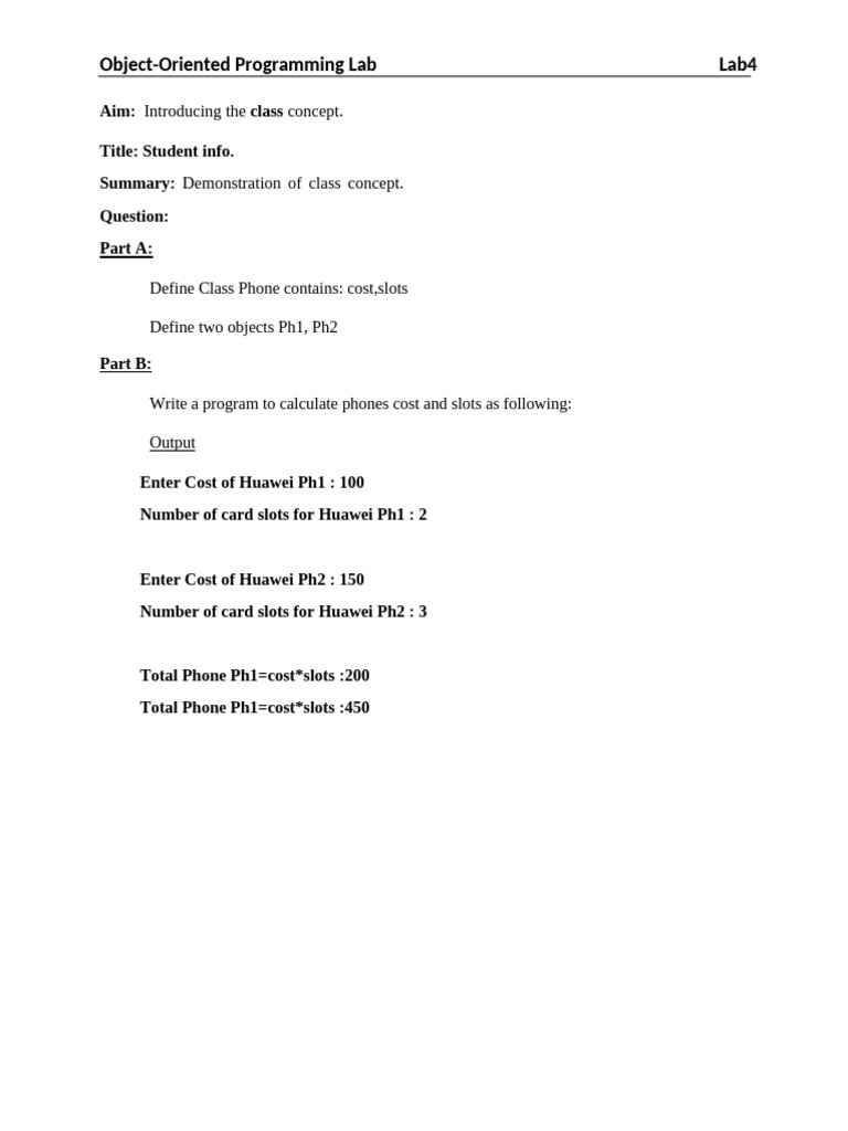 Object-Oriented Programming Lab: Class Concept | PDF