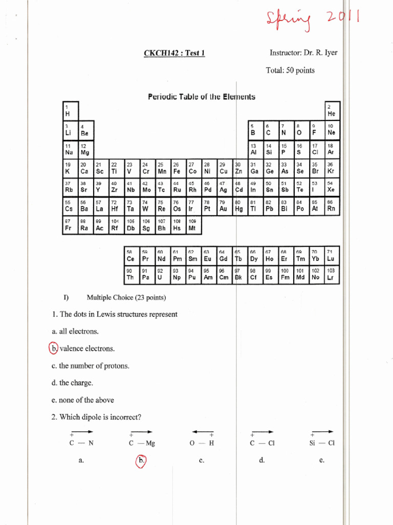 Chemistry Test: Periodic Table & Structures | PDF | Atomic Orbital ...