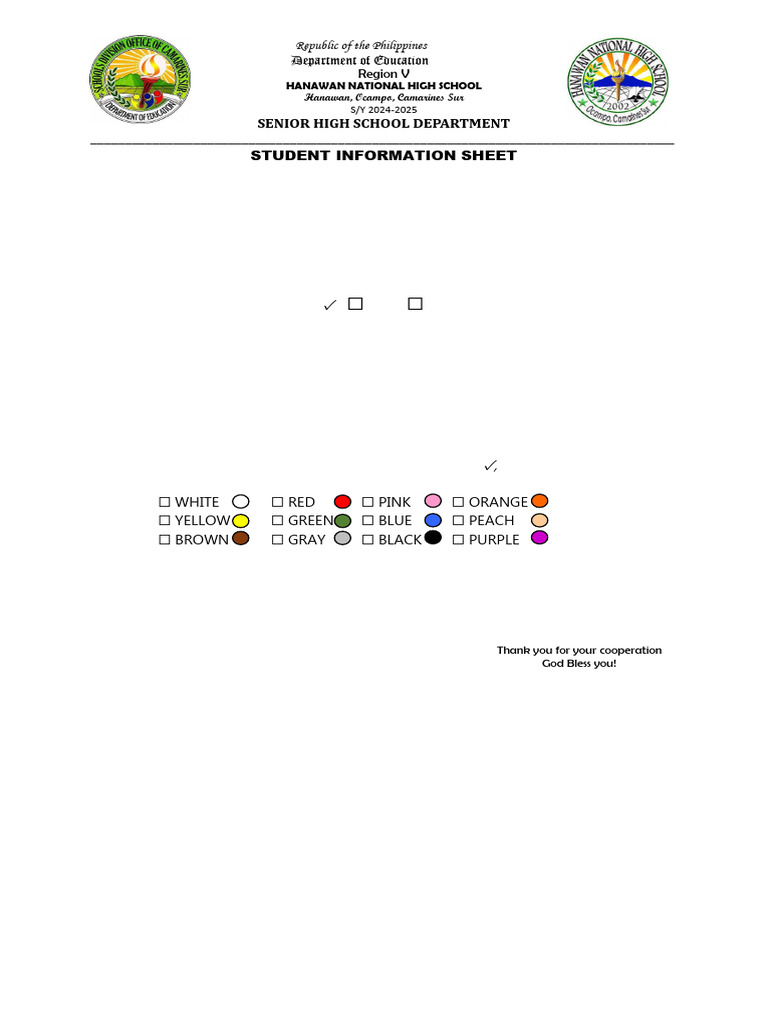 Student Information Sheet | PDF