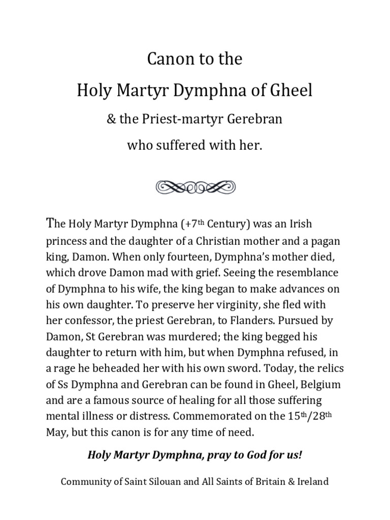 Canon To The Holy Martyr Dymphna (Booklet) | PDF | Lord's Prayer | God The Father