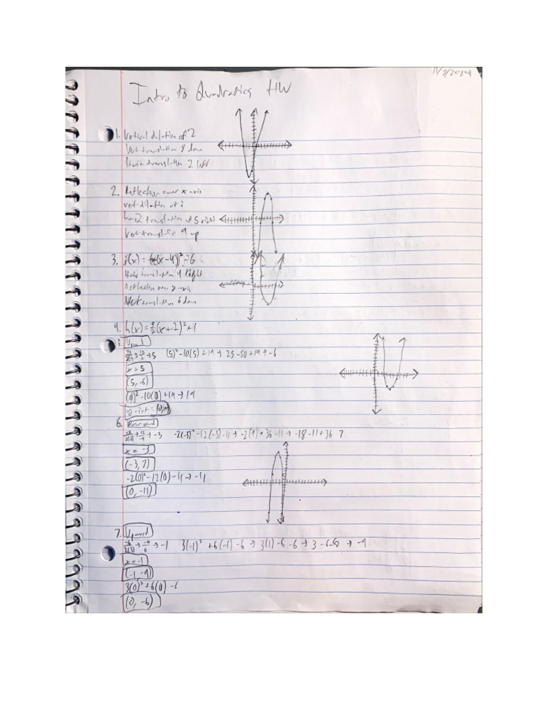 Introduction to Quadratics Work | PDF
