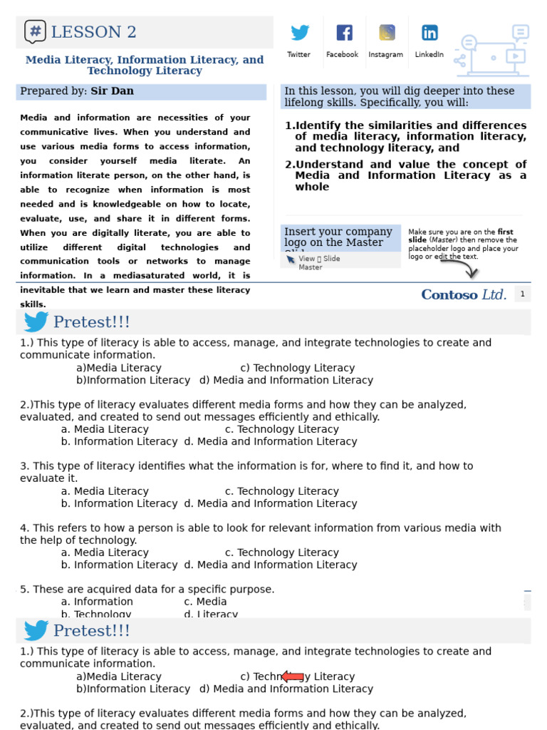 LESSON 2 Media Literacy, Information Literacy, and Technology Literacy ...