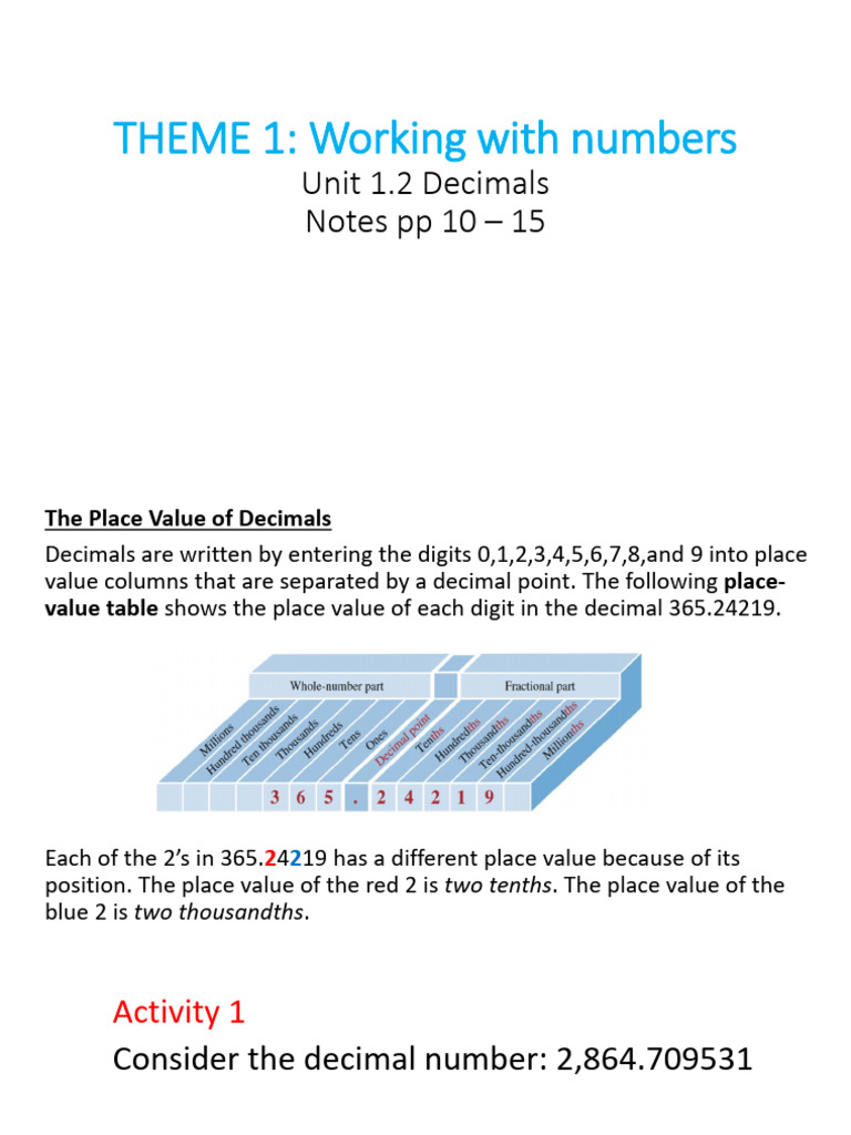 Unit 1.2 Decimals | PDF