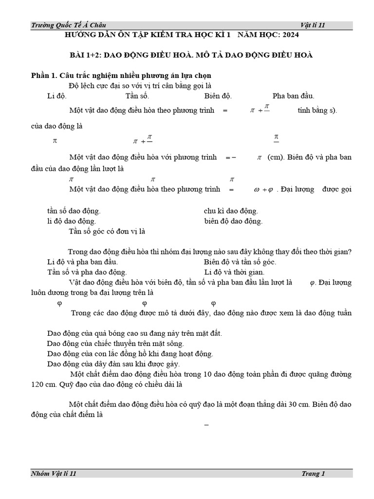 On Tap Kiem Tra Hk1 2425 Hs | PDF