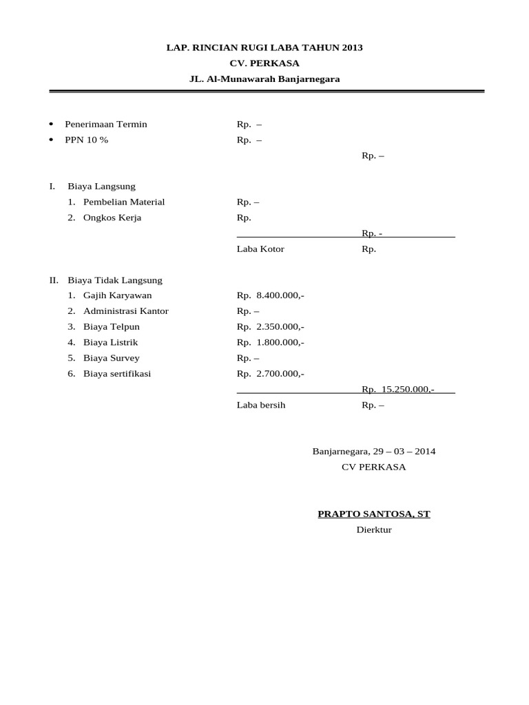 LAP Rincian Laba Rugi | PDF
