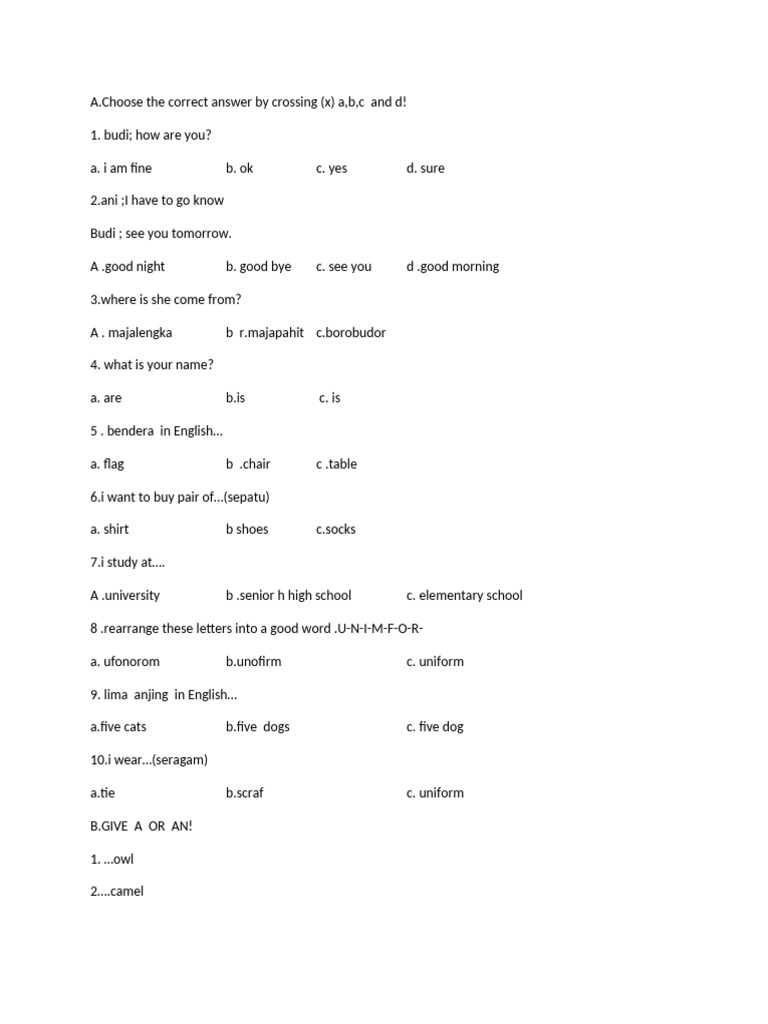 English Language Quiz for Beginners | PDF