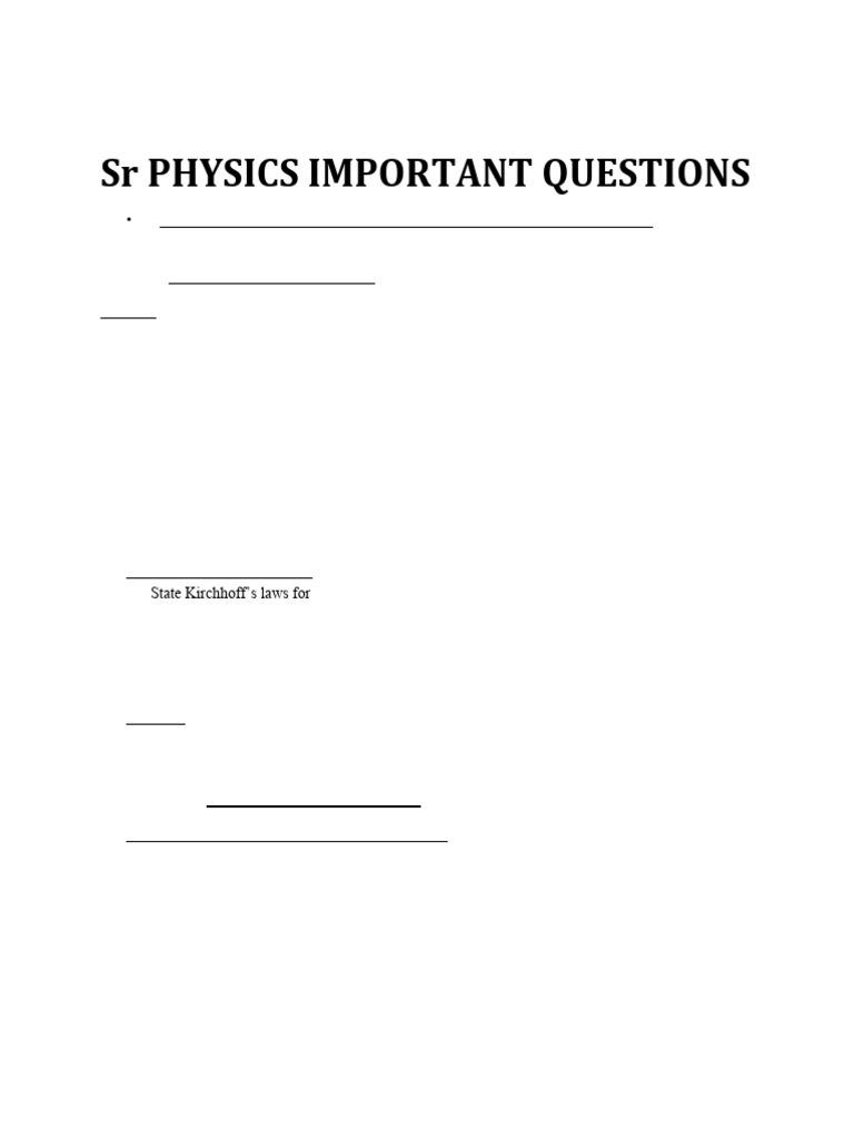 SR PHYSICS Important Questions | PDF | P–N Junction | Photoelectric Effect