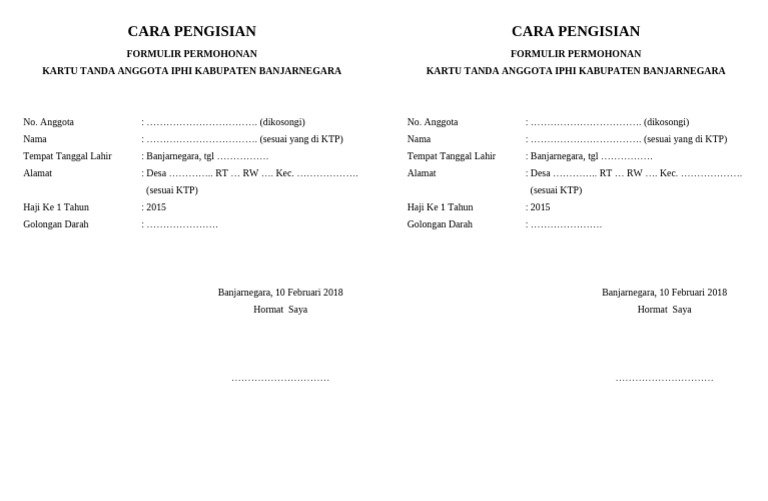 Cara Pengisian Formulir Anggota Iphi Kabupaten Banjarnegara | PDF