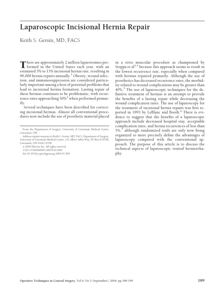 Laparoscopic Incisional Hernia Repair | PDF | Surgical Suture | Abdomen