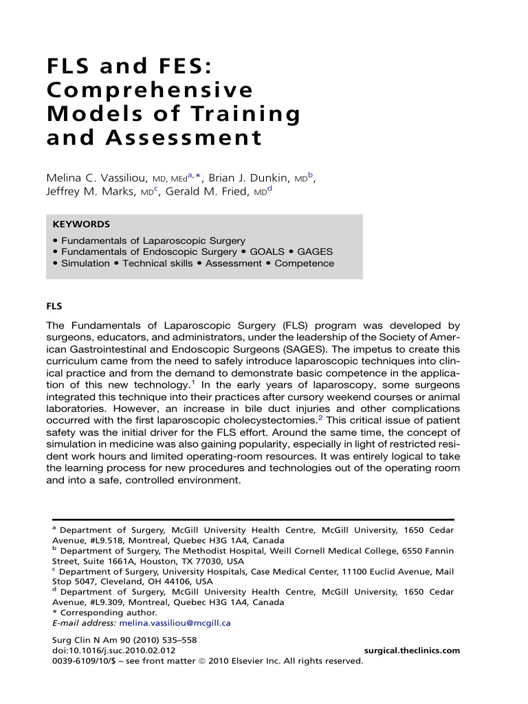 FLS and FES Comprehensive Models of Training and Assessment surg clin ...