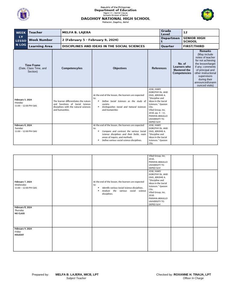 Week-2_Q3.-Lesson-Log-in-DISS-12 | PDF | Education Theory | Intelligence