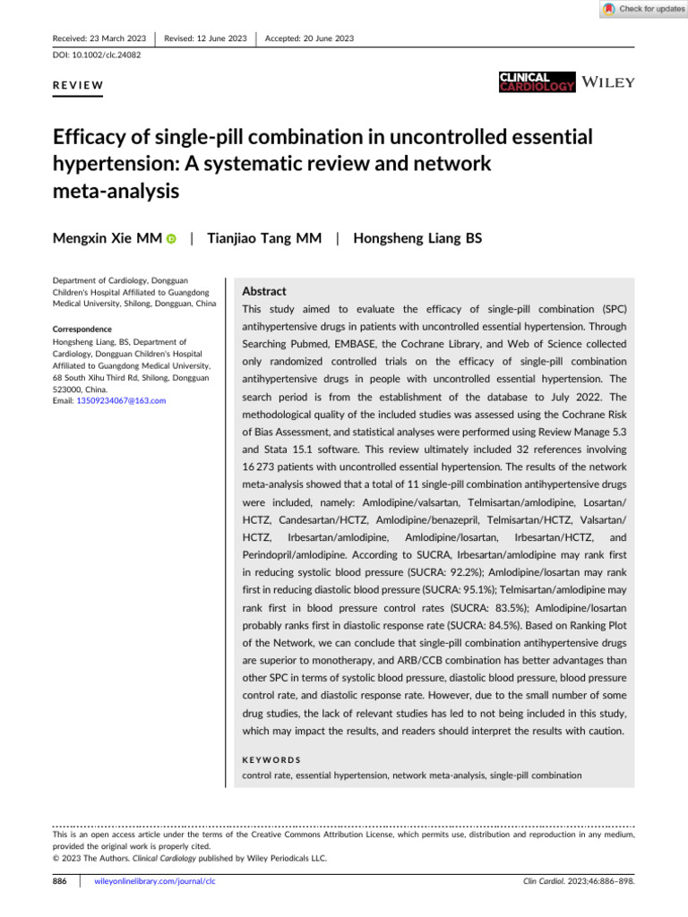 Efficacy of Single Pill Combination in Uncontrolled Essential ...