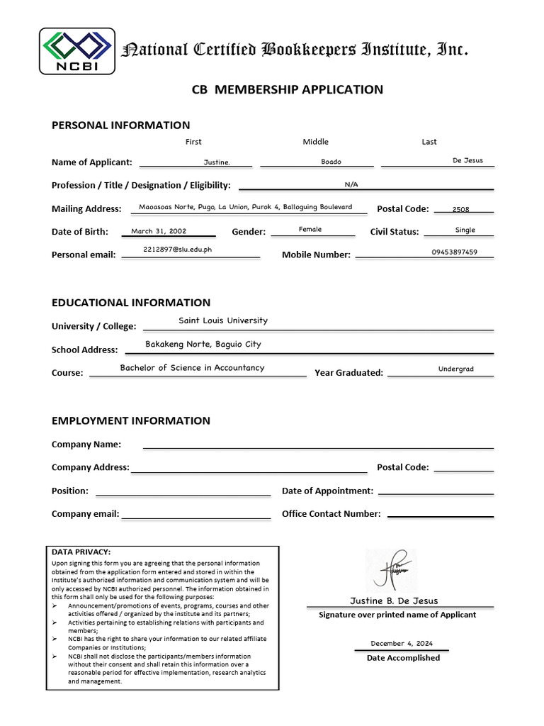 NCBI Membership Application Form | PDF