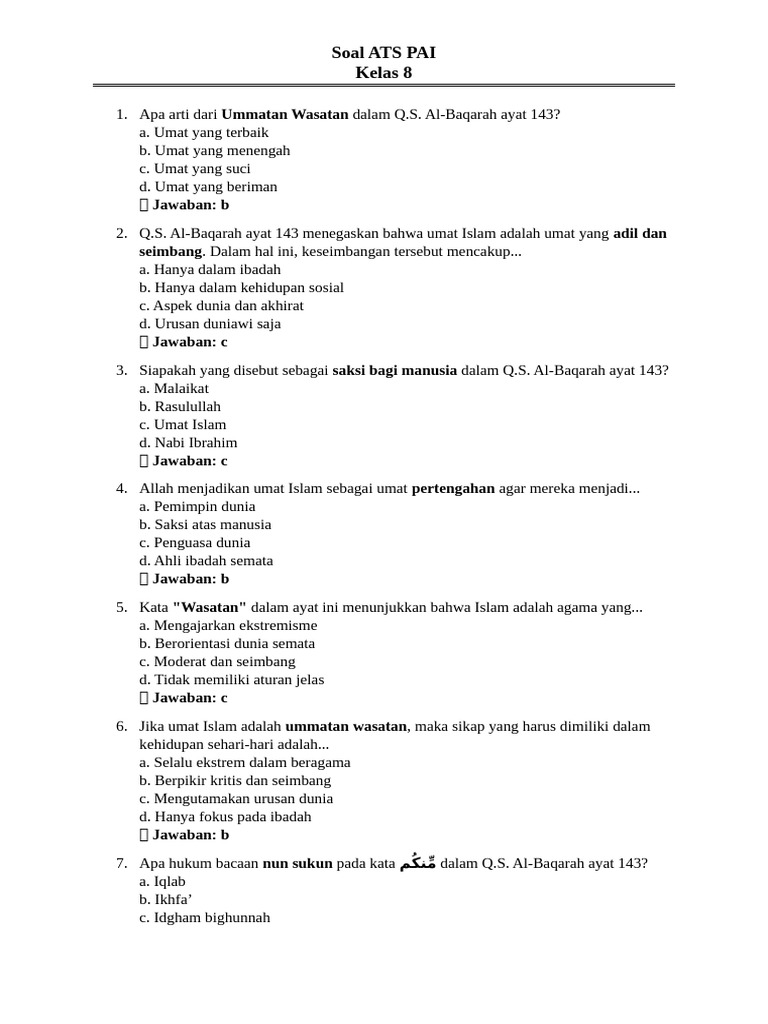 Soal ATS PAI 8 - 2025 | PDF