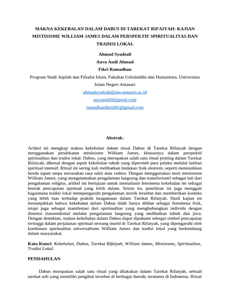 1994 - 12 - Jurnal Ilmiah - MAKNA KEKEBALAN DALAM DABUS DI TAREKAT ...