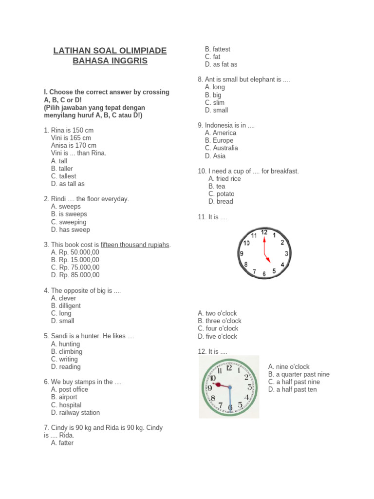English Olympiad Practice Questions | PDF