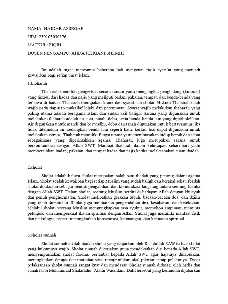 Tugas Meresume Fiqih Bu Ahda | PDF