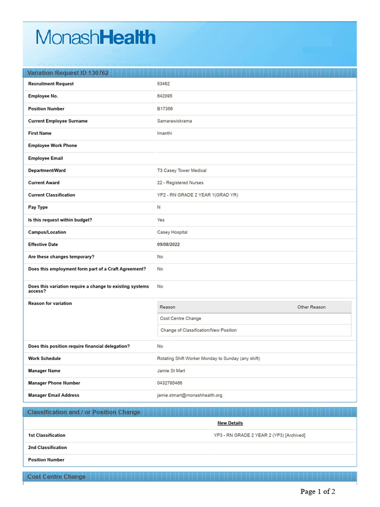 Nurse Position Variation Request | PDF | Health Care