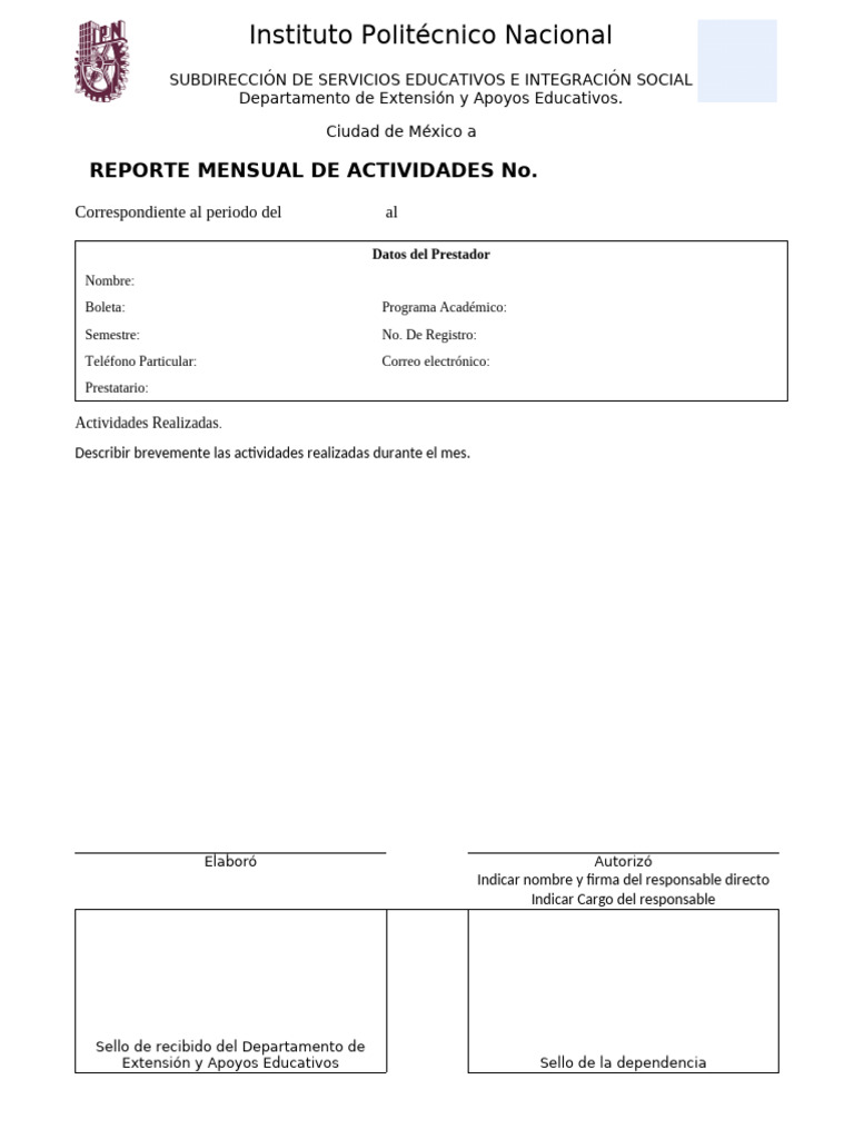 Reporte Mensual de Actividades (1).Doc | PDF