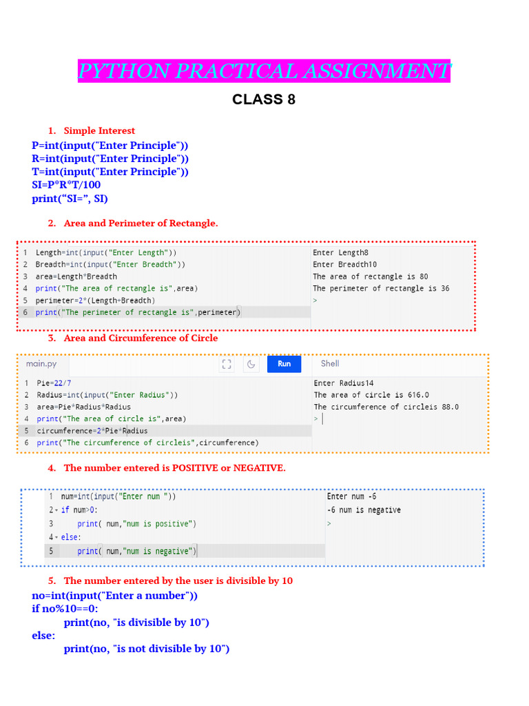 Python Assignments for Class 8 Students | PDF