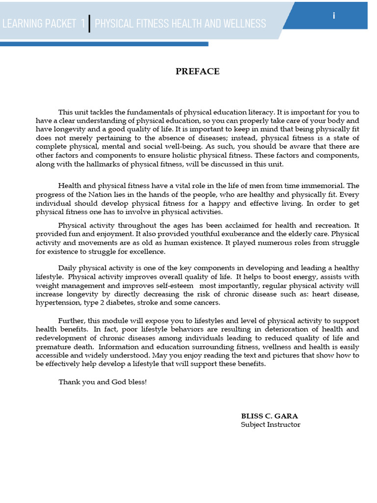 (LP1) UNIT 1 - Physical Fitness, Health and Wellness (PE 1) | PDF ...