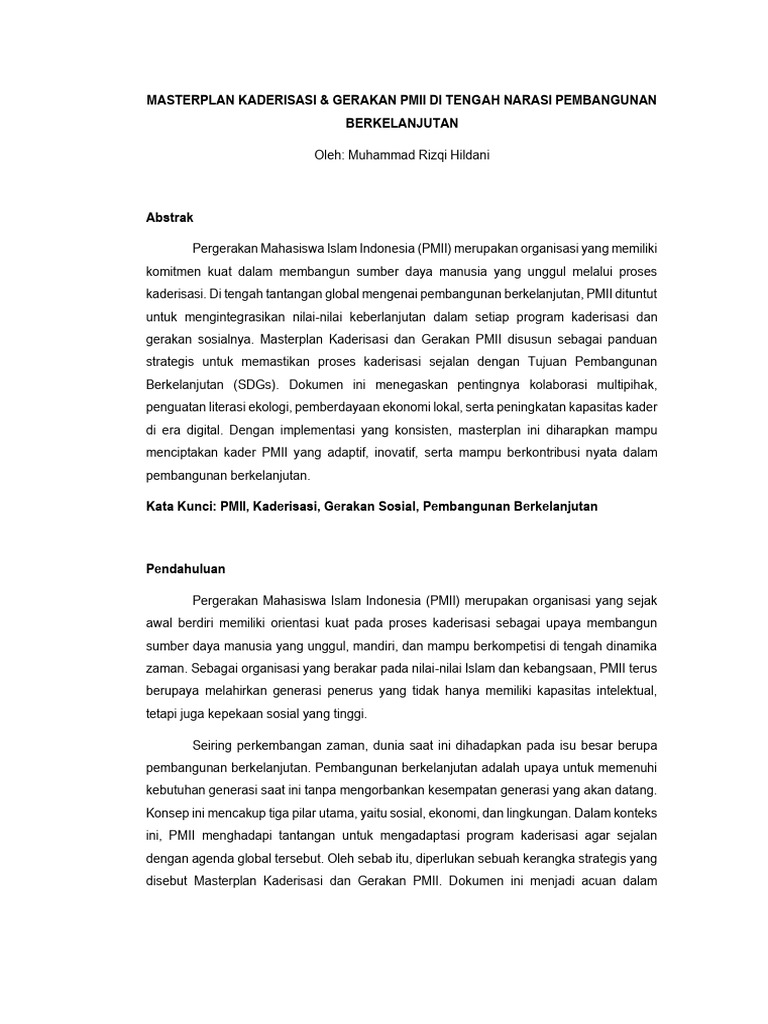 Masterplan Kaderisasi PMII | PDF