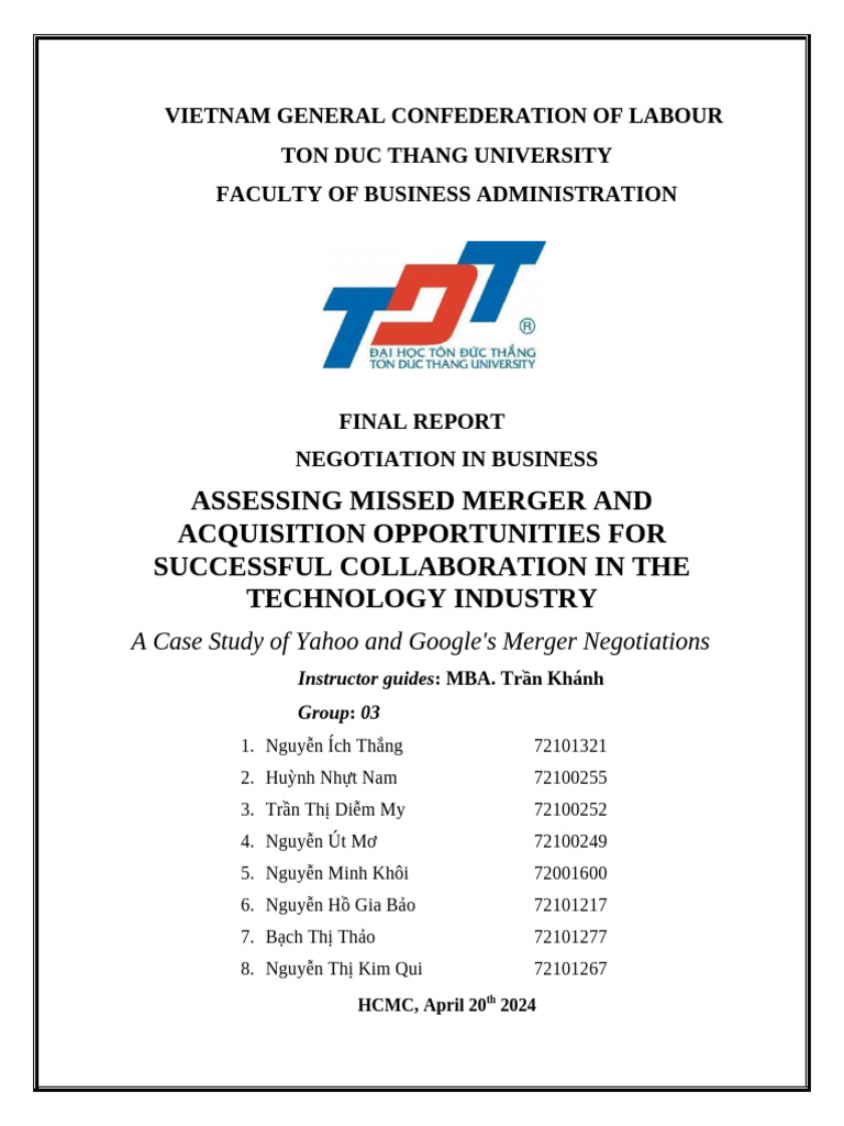 Final Report | PDF | Negotiation | Mergers And Acquisitions