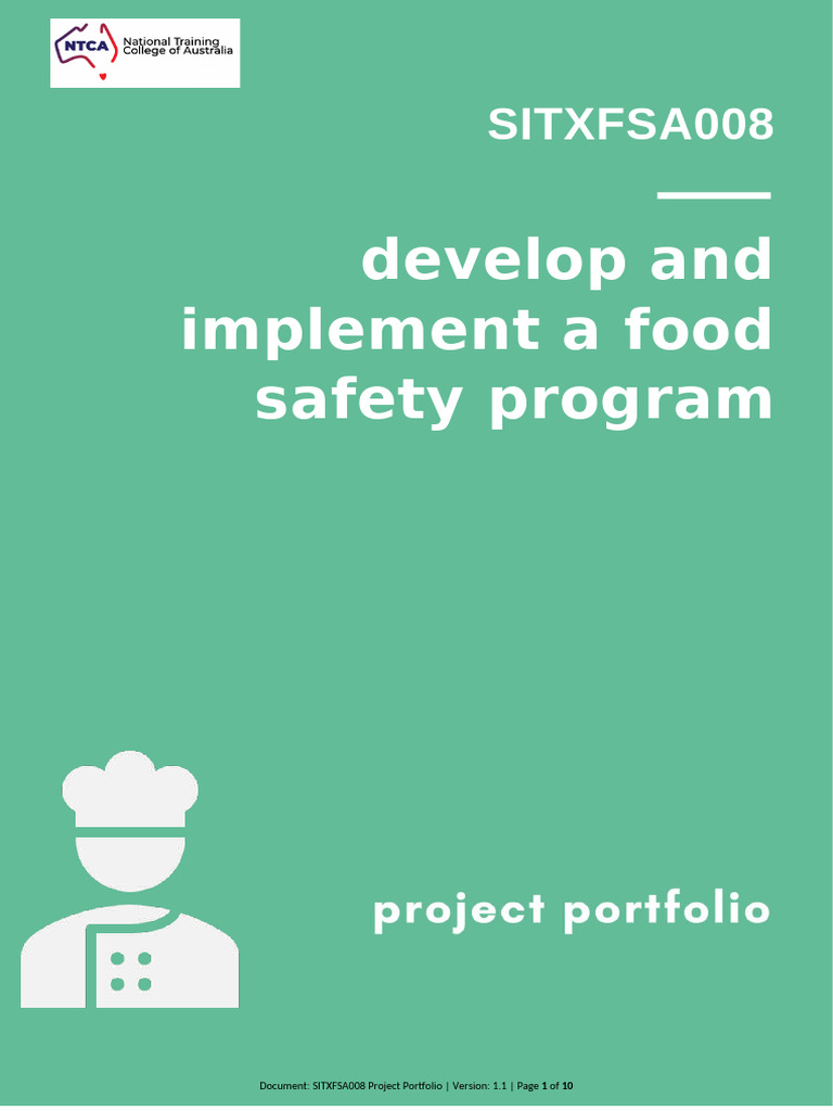 SITXFSA008 Project Portfolio | PDF | Food Safety