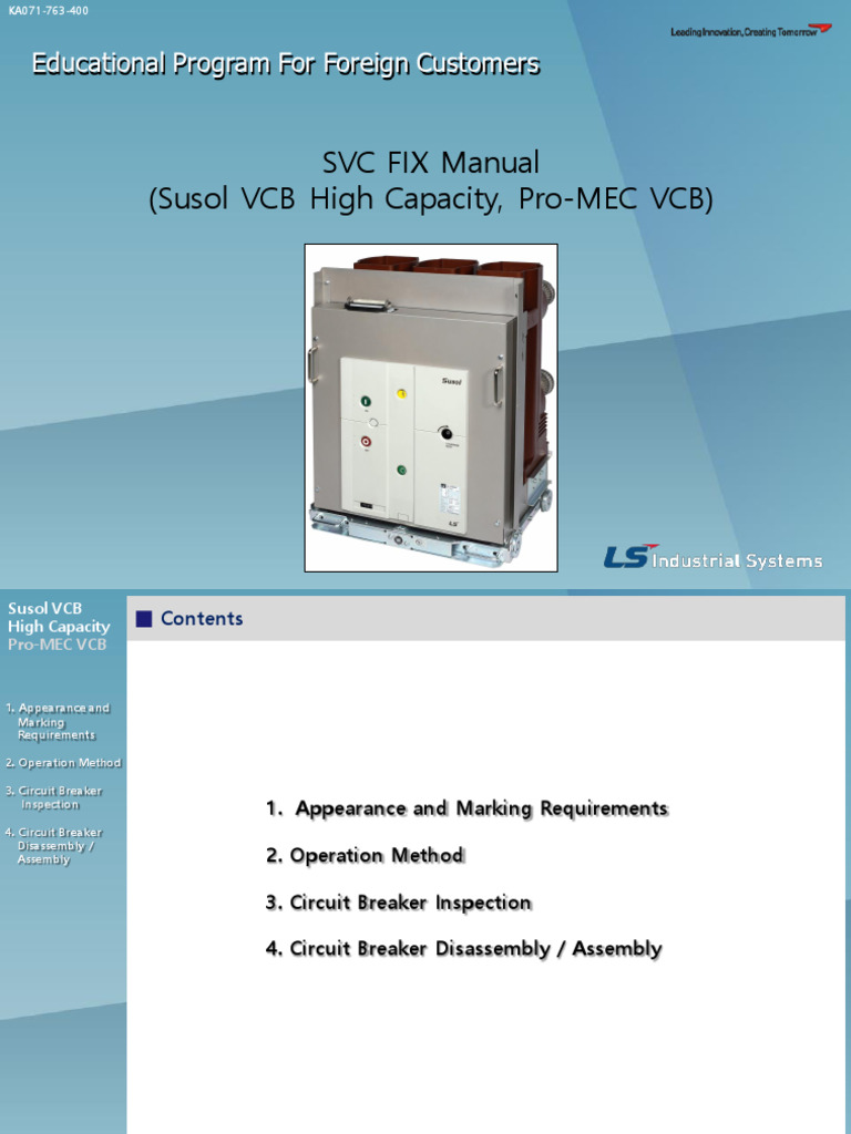 SVC FIX Manual: Susol & Pro-MEC VCB | PDF | Switch | Inductor