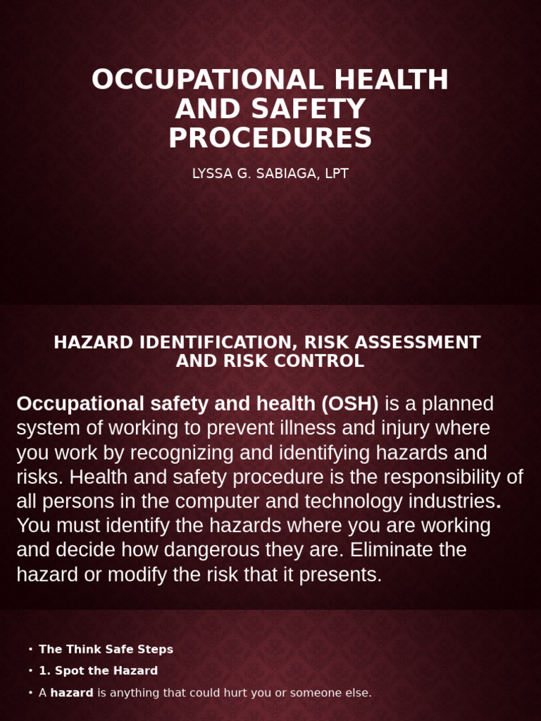 Occupational Health and Safety Procedures | PDF | Occupational Safety And Health | Hazards