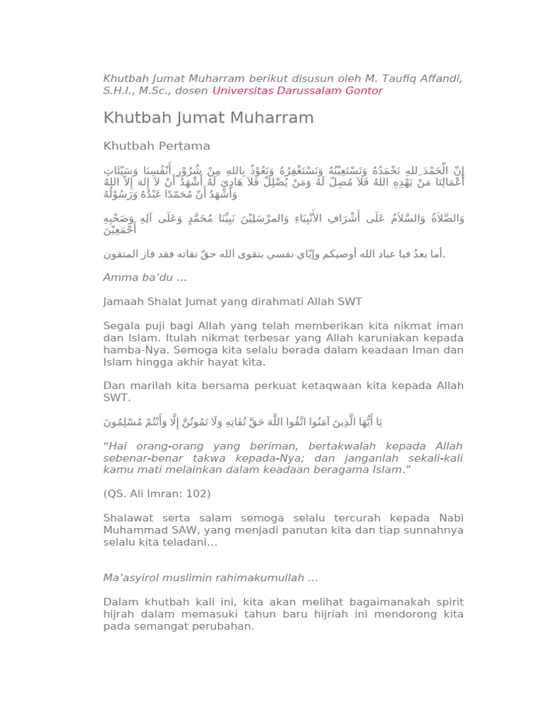 Khutbah Jumat Muharram | PDF