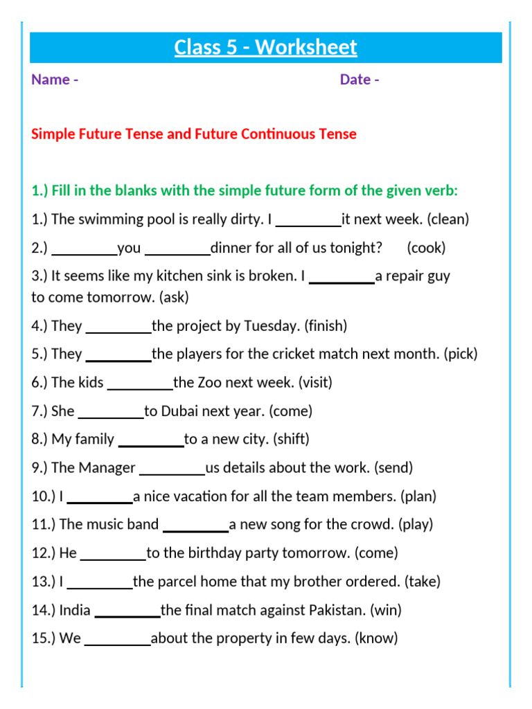 Simple Future Tense Worksheet | PDF | Grammar | Linguistics